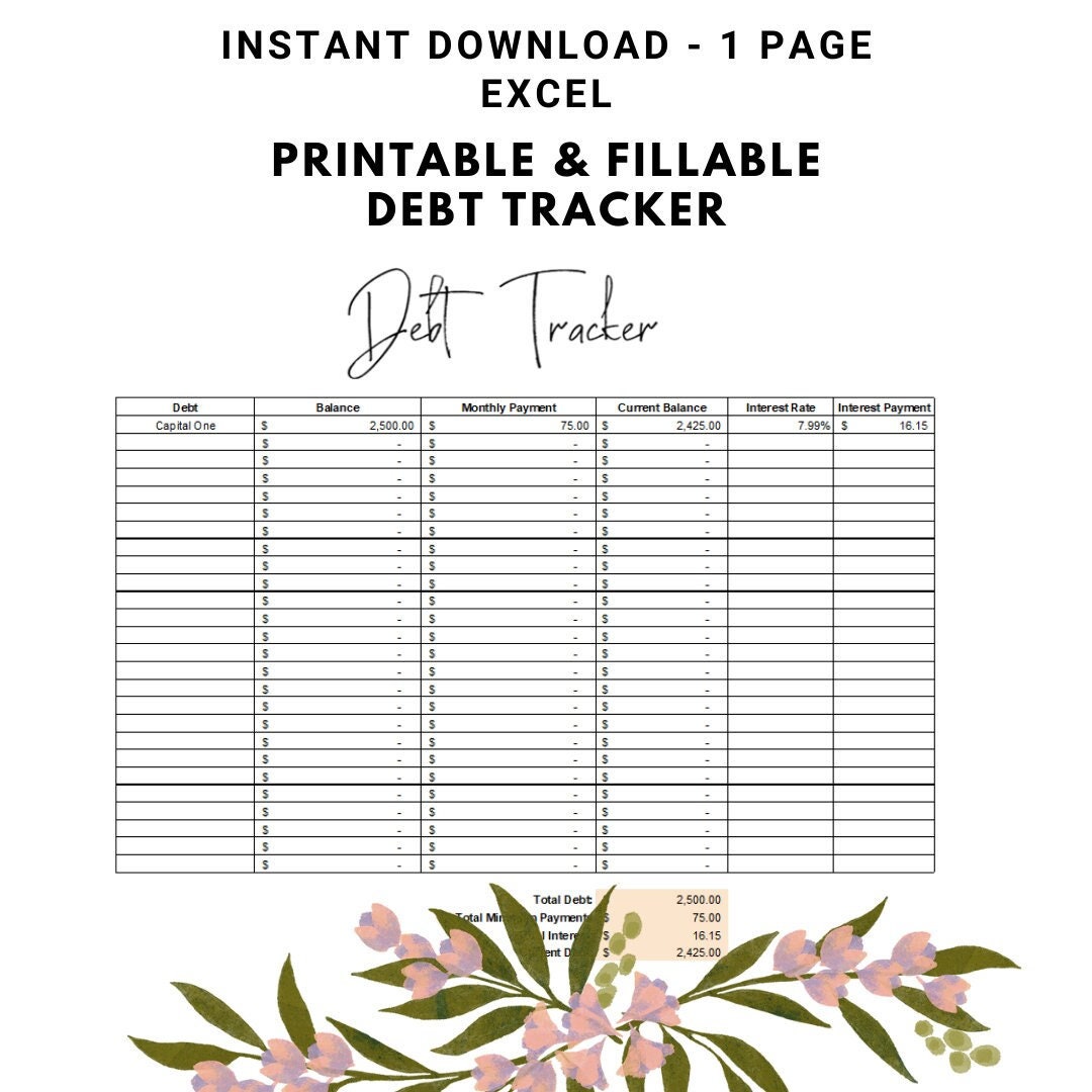 Debt Tracker - Excel - Financial Tracker | Digital Download Printable ...