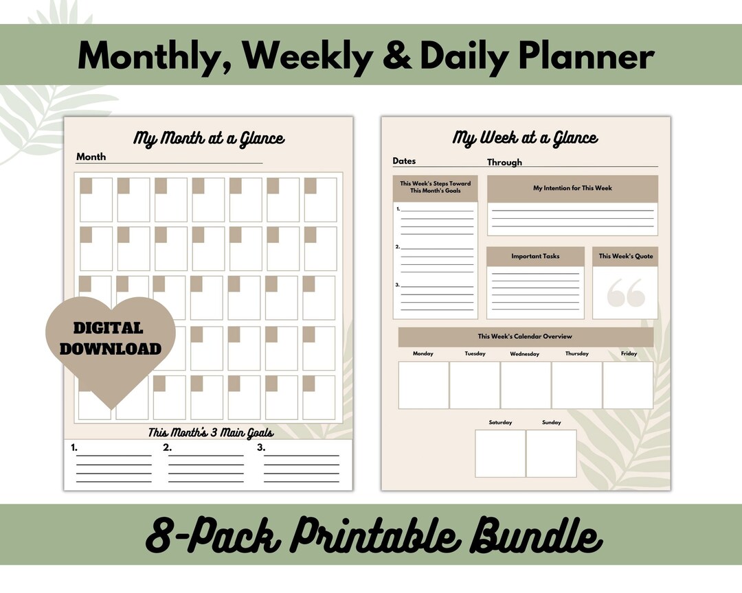 Leaf & Nature-inspired Calendar, Fillable Calendar, Editable Calendar ...