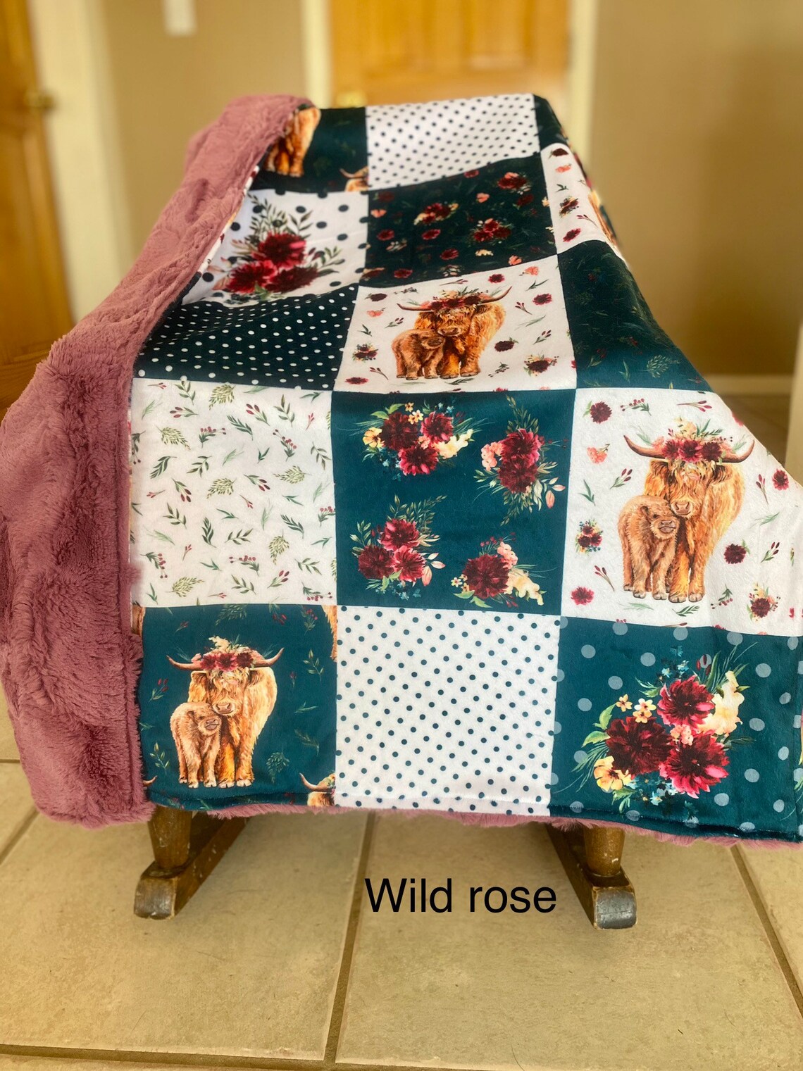 Floral Highland Cow Patchwork Blanket // Highlander Cows, Highland Coo ...