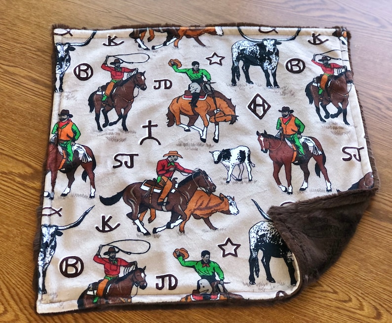 The Working Ranch Cowboy Blanket on Tan Minky - Etsy