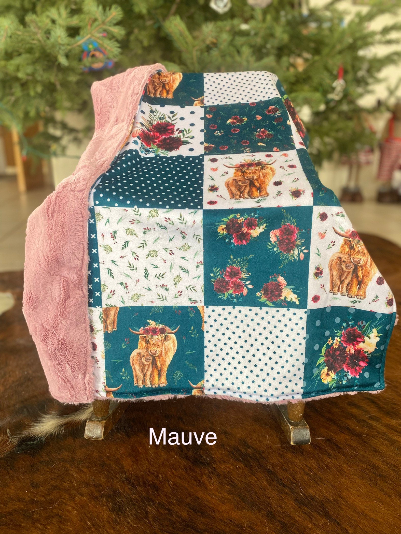 Floral Highland Cow Patchwork Blanket // Highlander Cows, Highland Coo ...