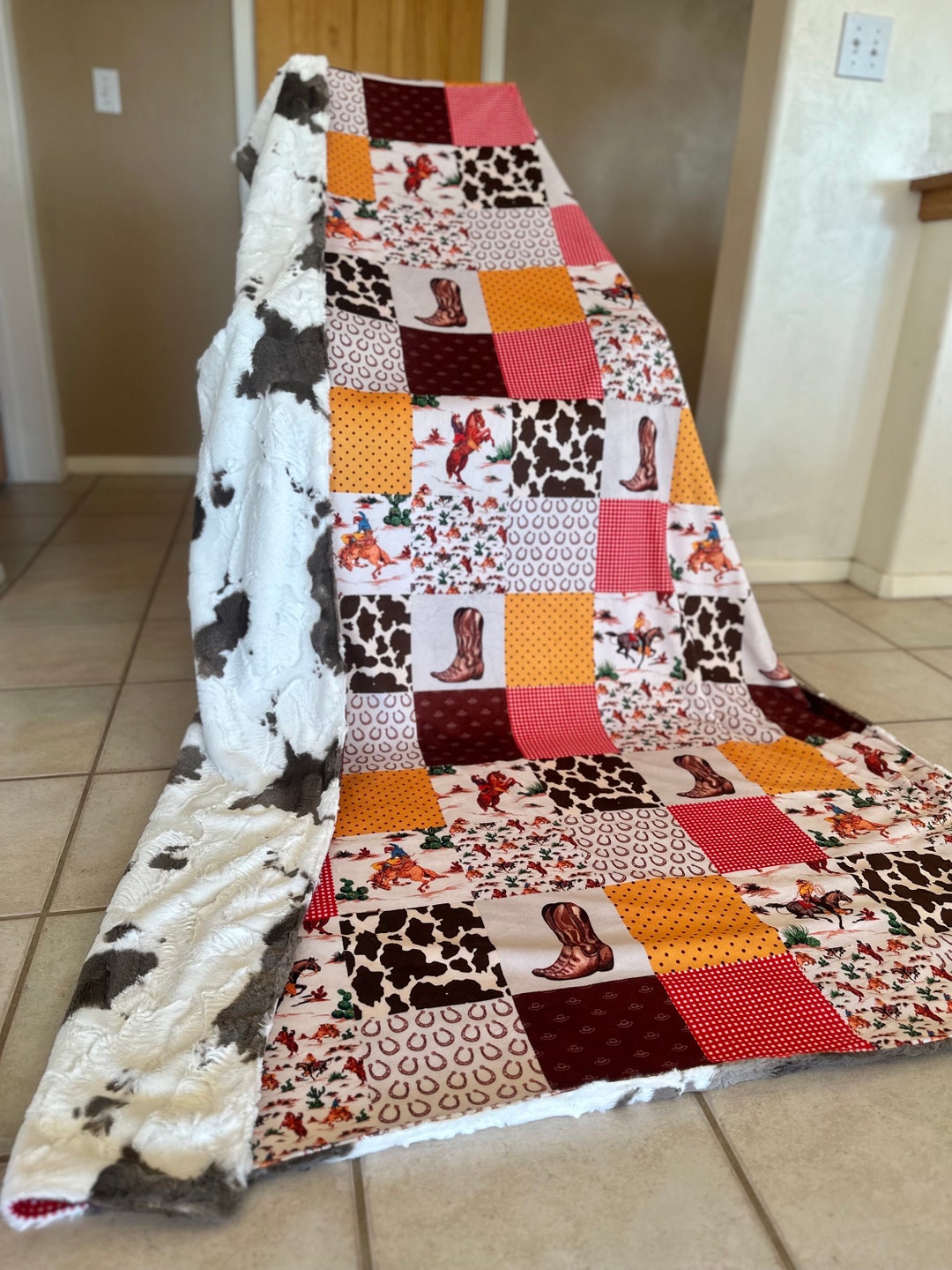 The Retro Cowboy Quilt Minky Blanket - Etsy