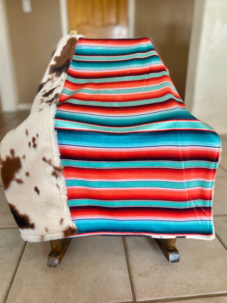 Turquoise & Burnt Orange Southwest Serape Blanket - Etsy