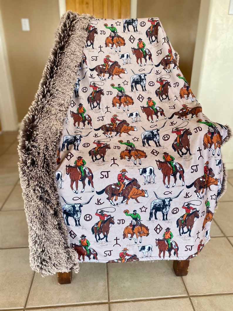 The Working Ranch Cowboy Blanket on Tan Minky | Etsy