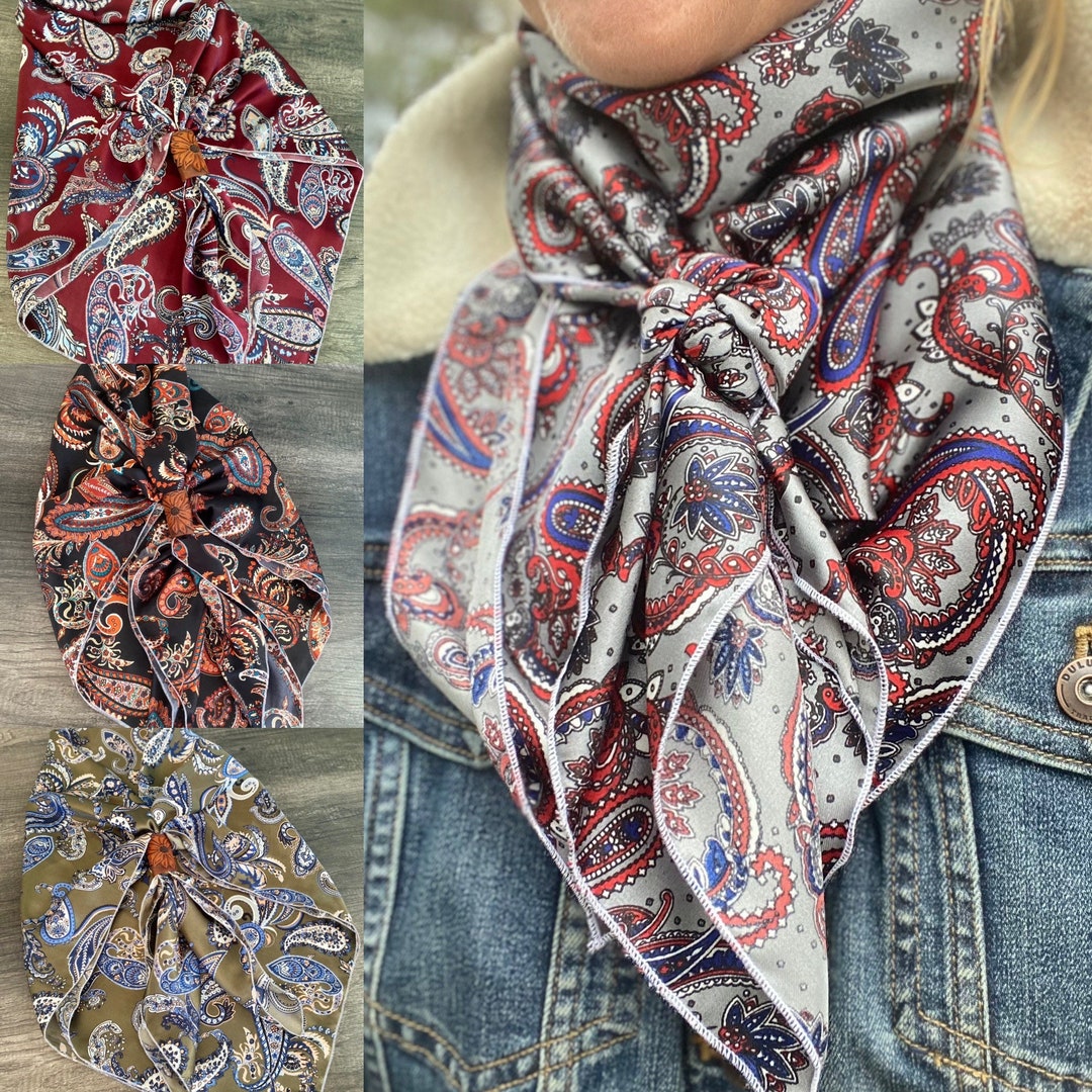 Paisley Charmeuse Satin Wild Rag// Gray Paisley Wild Rag, Maroon ...