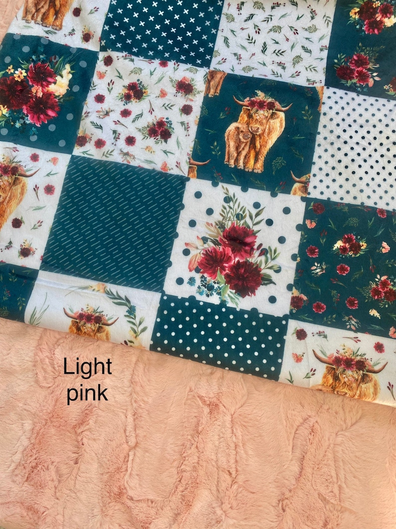 Floral Highland Cow Patchwork Blanket // Highlander Cows, Highland Coo ...