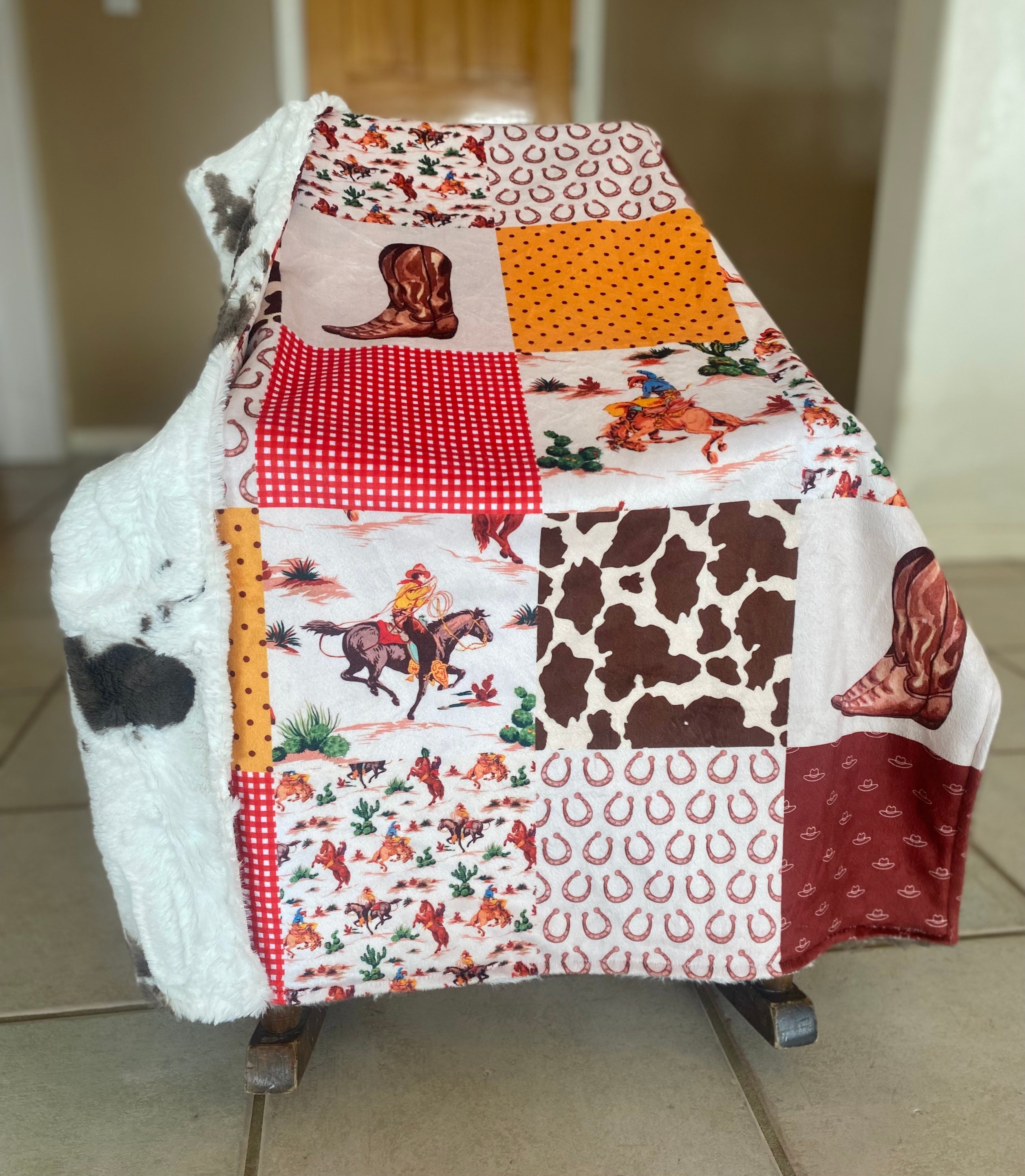 The Retro Cowboy Quilt Minky Blanket - Etsy