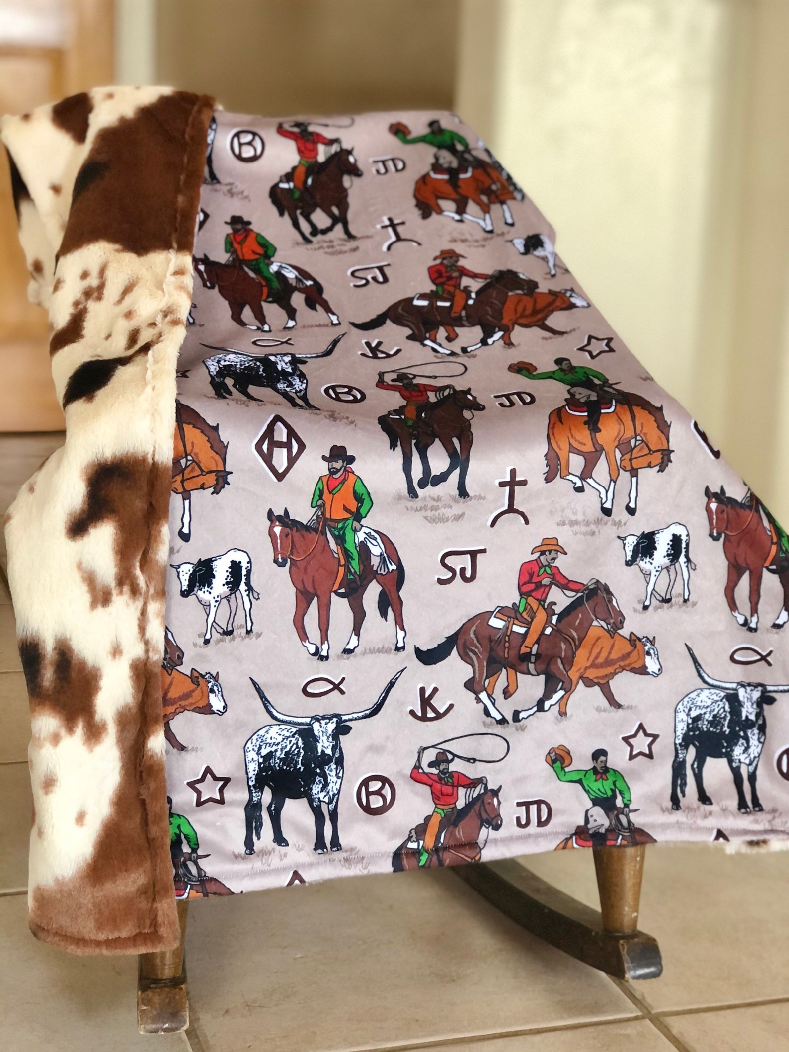 The Working Ranch Cowboy Blanket on Tan Minky - Etsy