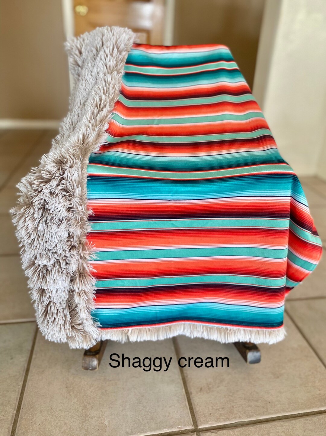 Turquoise & Burnt Orange Southwest Serape Blanket - Etsy