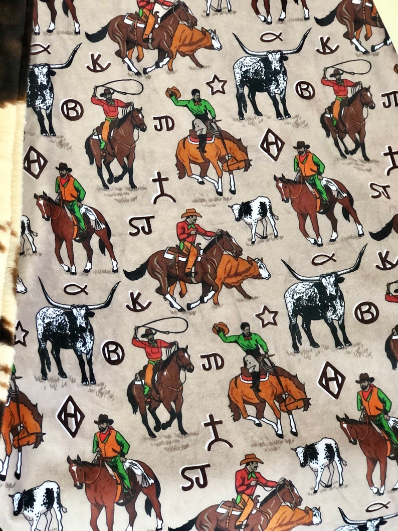 The Working Ranch Cowboy Blanket on Tan Minky - Etsy