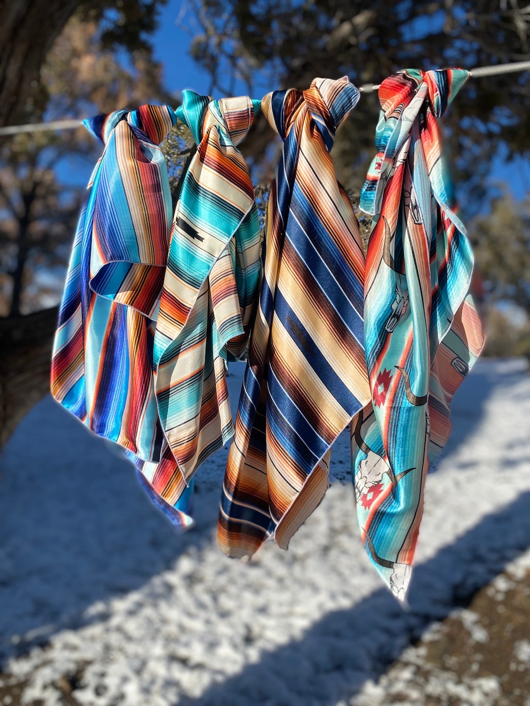 Silky Charmeuse Serape Cowboy Wild Rag // Serape Wild Rag, Turquoise ...