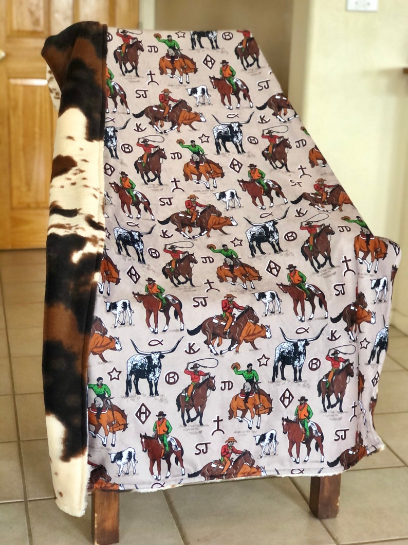 The Working Ranch Cowboy Blanket on Tan Minky | Etsy