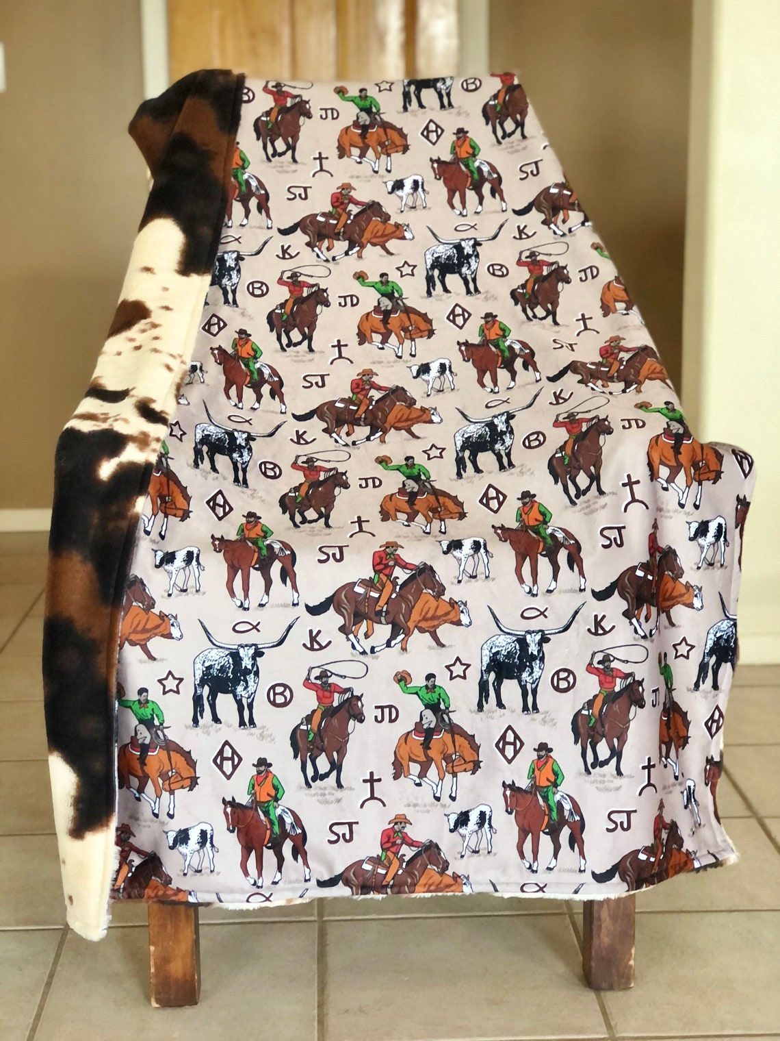 The Working Ranch Cowboy Blanket on Tan Minky | Etsy