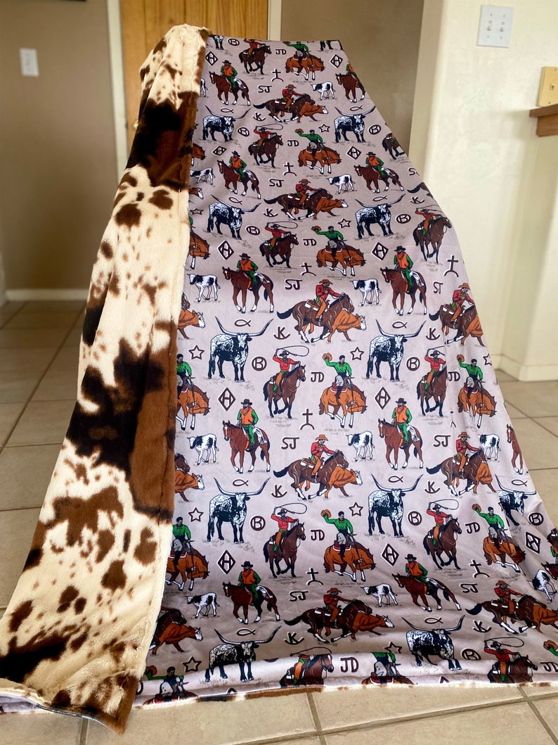 The Working Ranch Cowboy Blanket on Tan Minky | Etsy