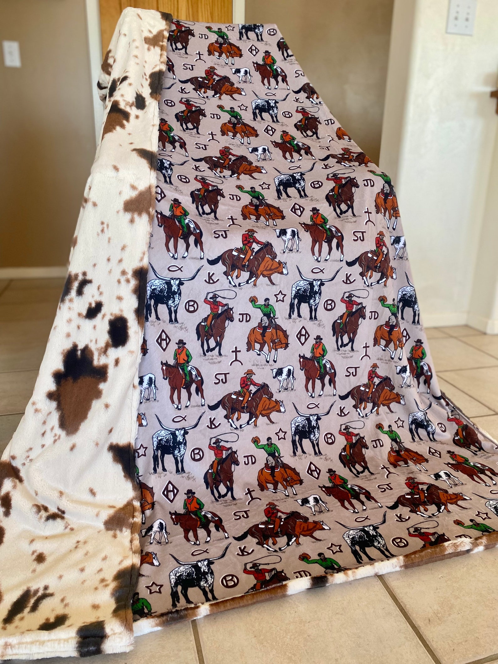 The Working Ranch Cowboy Blanket on Tan Minky - Etsy