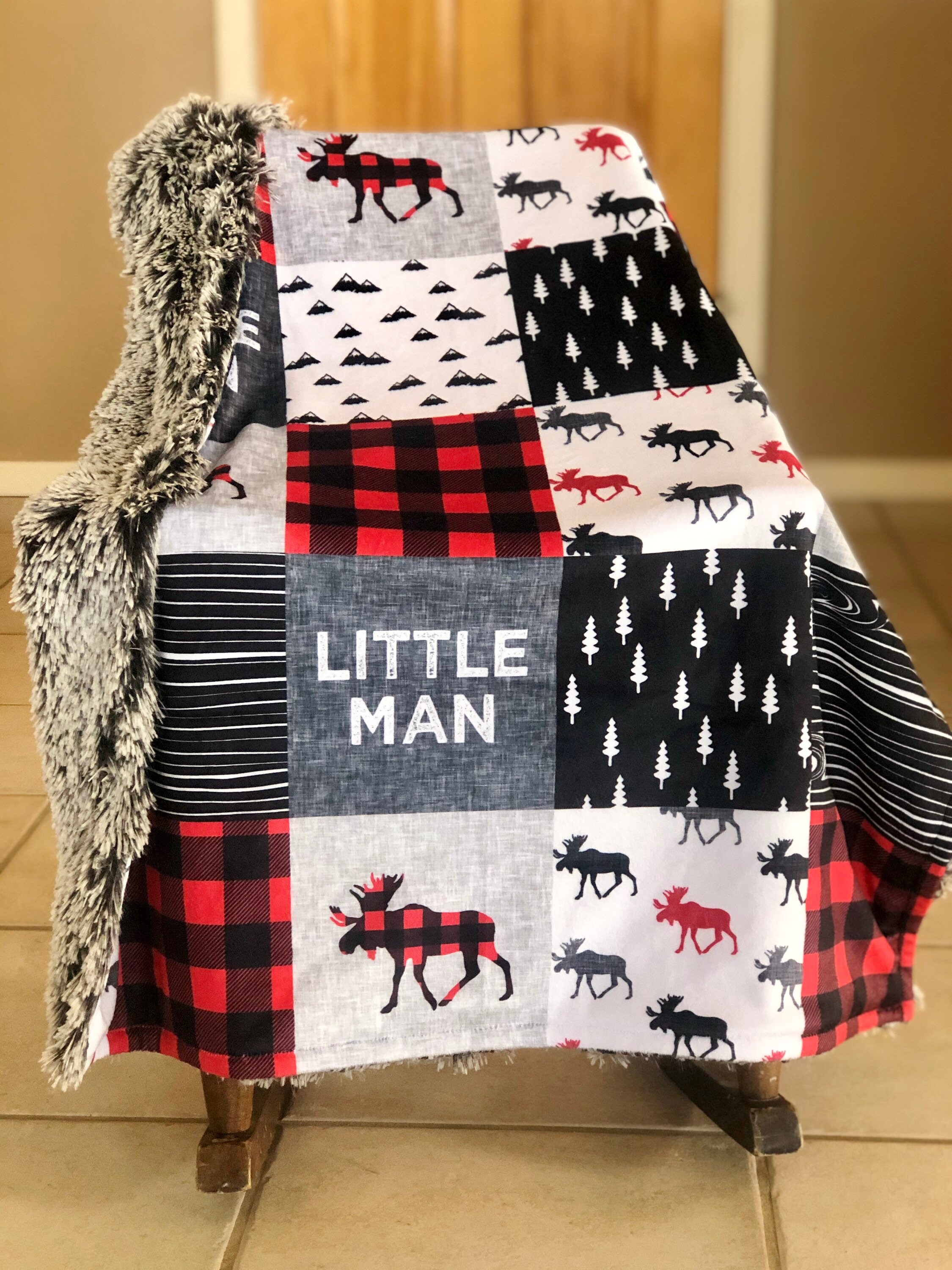 Moose Patchwork Little Man Blanket | Etsy