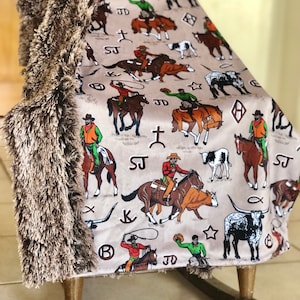 The Working Ranch Cowboy Blanket on Tan Minky - Etsy