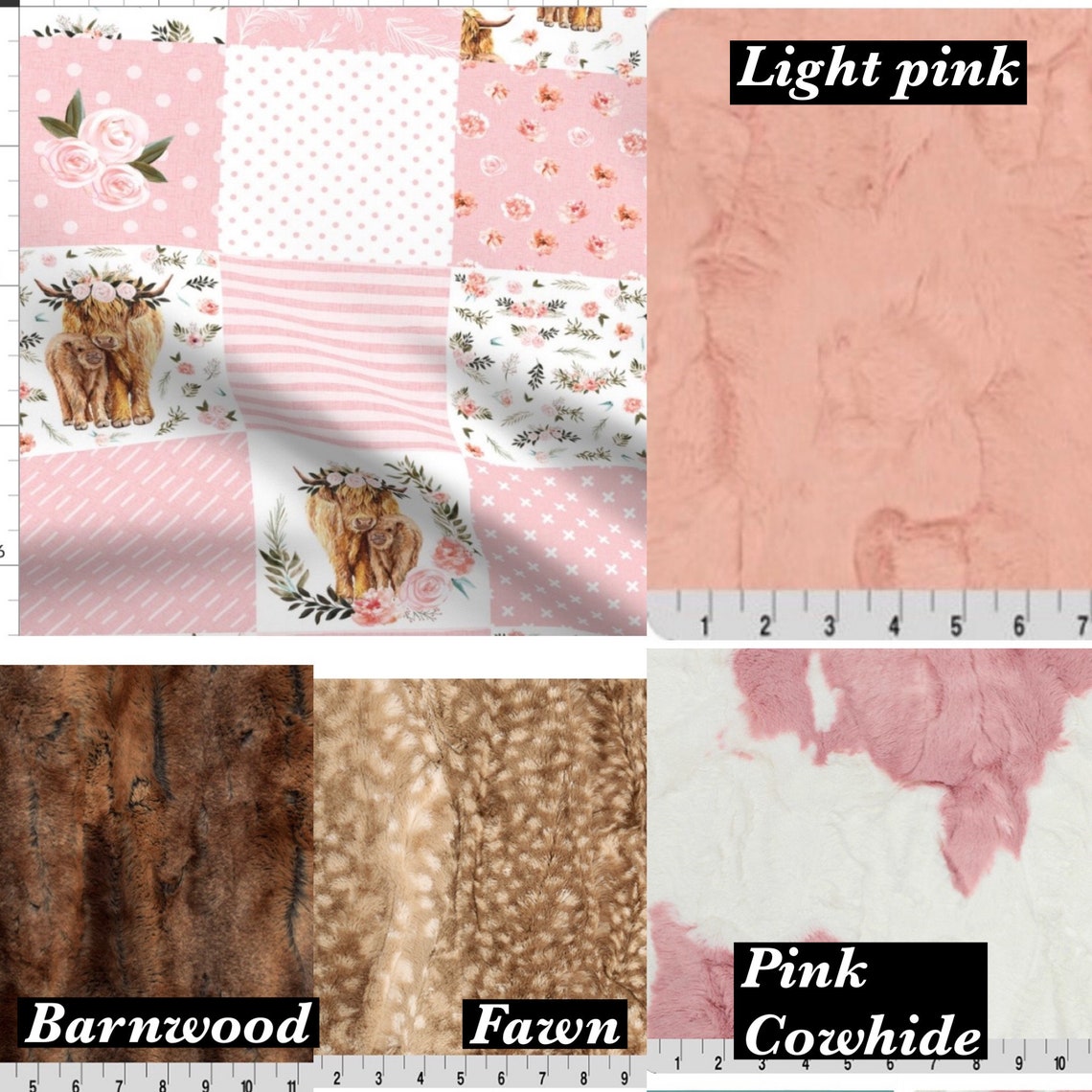 Spring Highland Cow Patchwork Minky Blanket // Highland Cow, Highlander ...