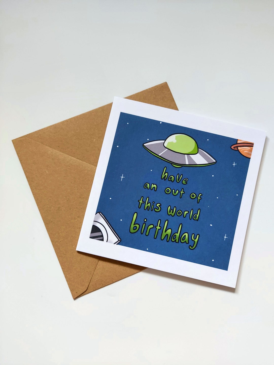 UFO Birthday Card: Space Alien Design, Recycled Card - Etsy