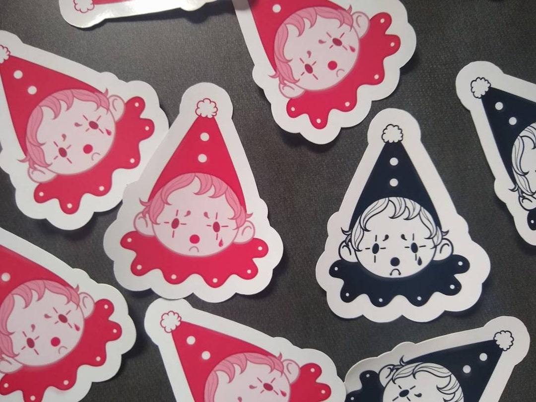 Clown Sticker 7 X 5cm Sad Clown Cute Sticker Cute Clown Paper Sticker ...