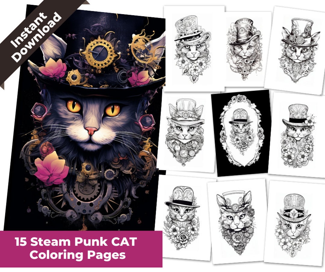 15 Steampunk CAT Coloring Book Adults Kids Instant - Etsy Australia