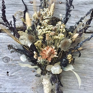 Victorian Gothic Bridal Bouquet Black Thistle Linen White Dried Flower ...