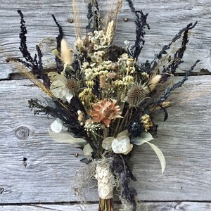 Victorian Gothic Bridal Bouquet Black Thistle Linen White Dried Flower ...