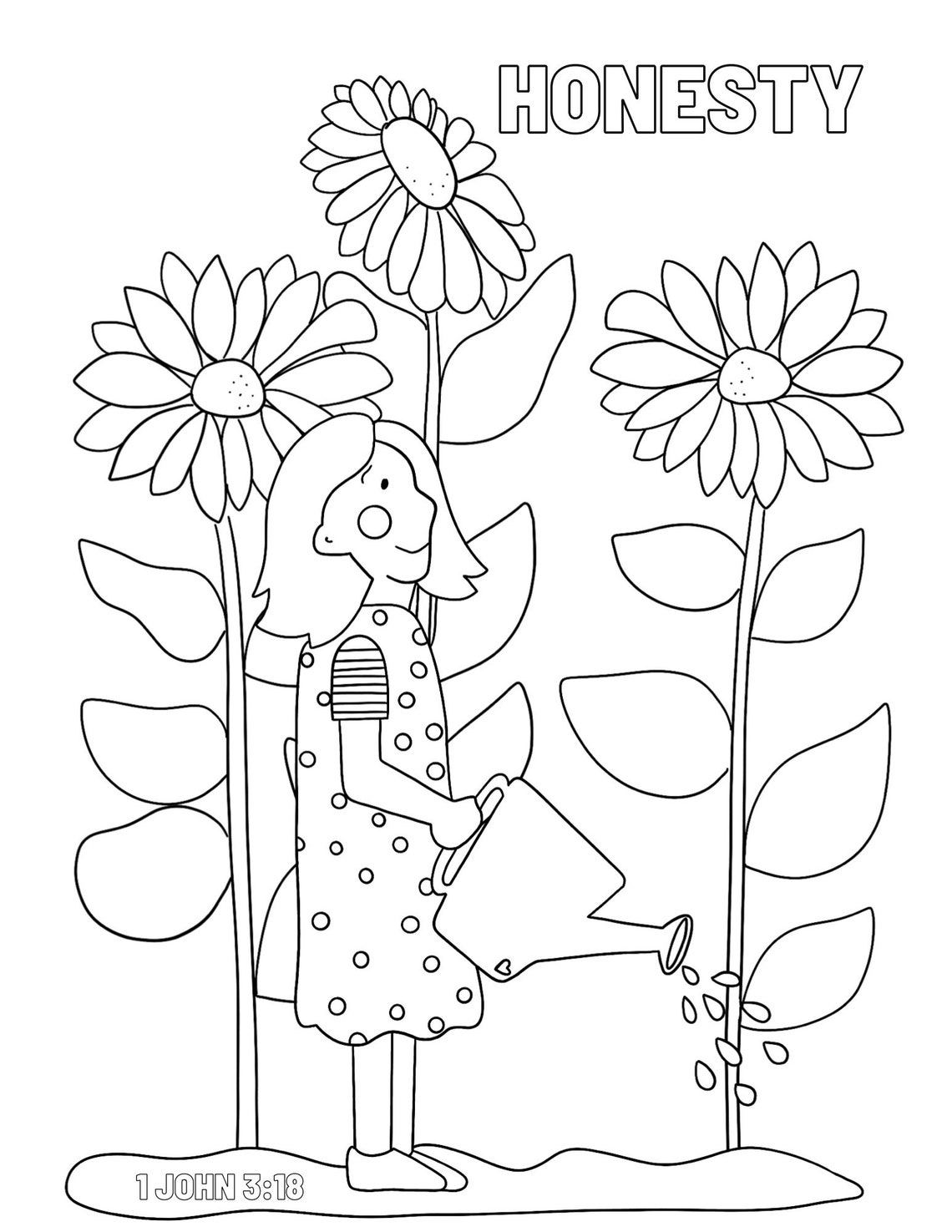 Growing Godly Character Digital Coloring Pages, Girls, Flowers - Etsy