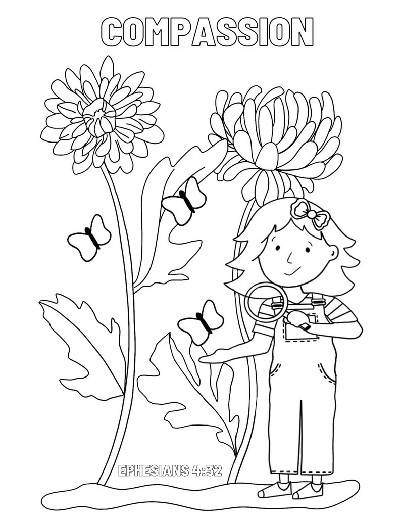 Growing Godly Character Digital Coloring Pages, Girls, Flowers - Etsy