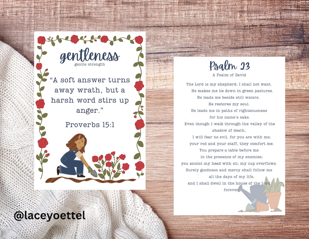 Growing Godly Character, 5”x7” Godly Character Trait Cards, Hand Drawn ...