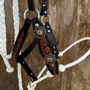 Floral Tooled Lariat & Leather Combo Halter LH104 - Etsy