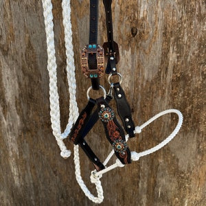 Floral Tooled Lariat & Leather Combo Halter LH104 - Etsy