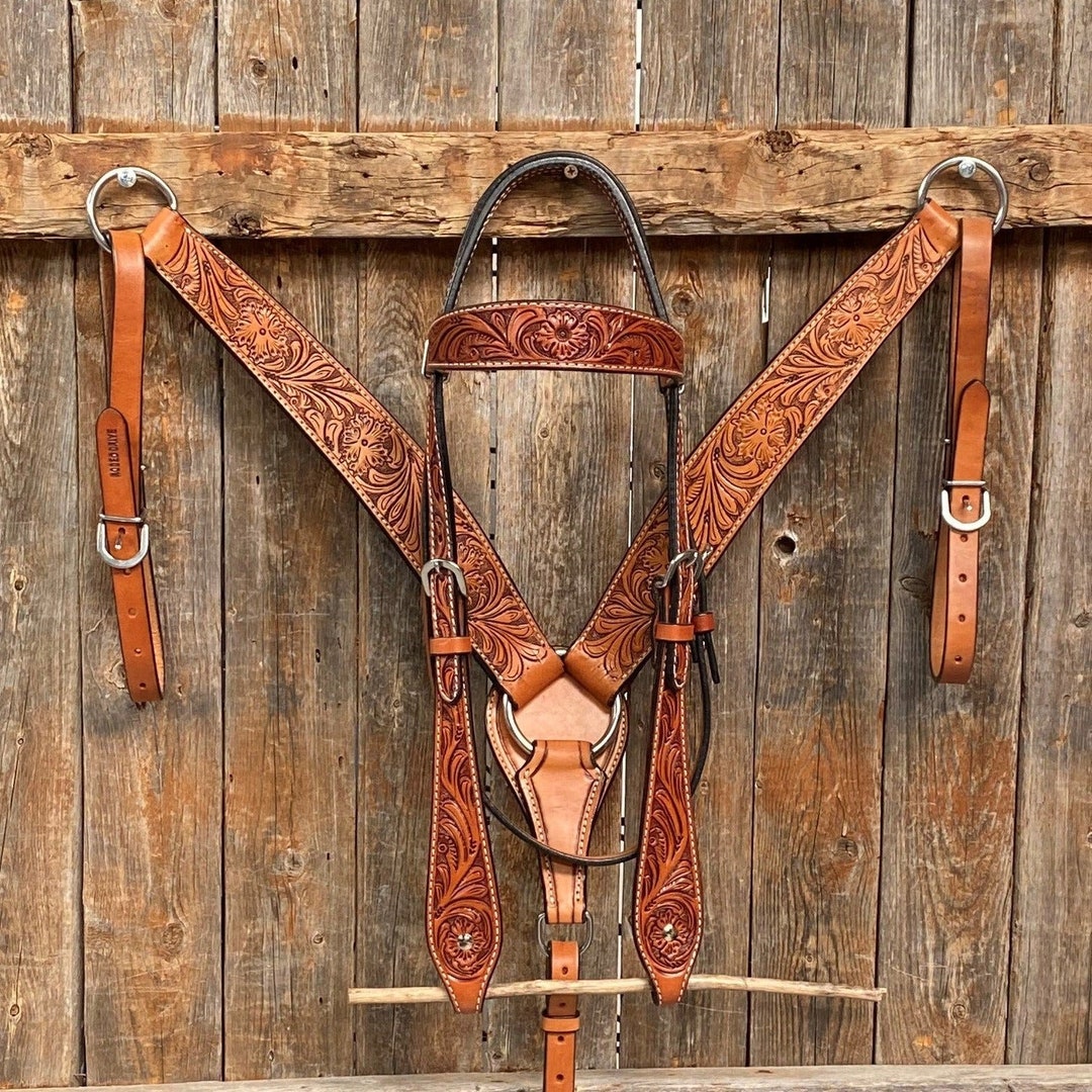 Light Oil Floral Tooled Buckaroo/roper Style Tack Sets - Etsy