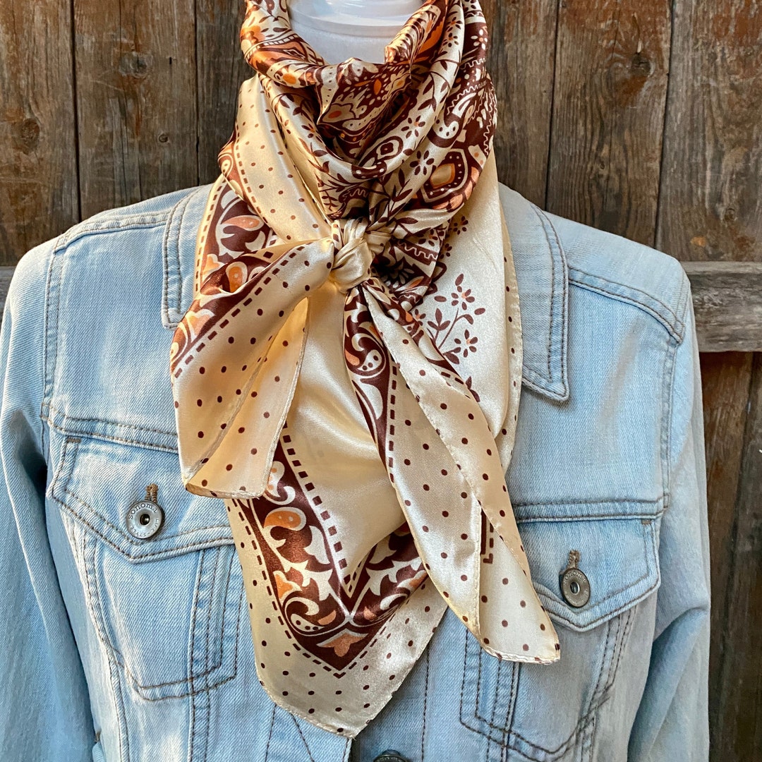 35x35 Tan/brown Polka Dot & Paisley Wild Rag/scarf WR445 Bandana Cowboy ...