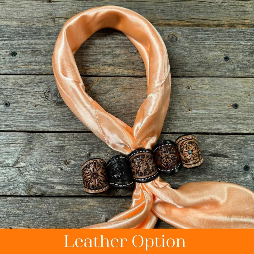 35x35 Solid Peach Wild Rag / Scarf Tooled Leather Wild Rag Slides ...