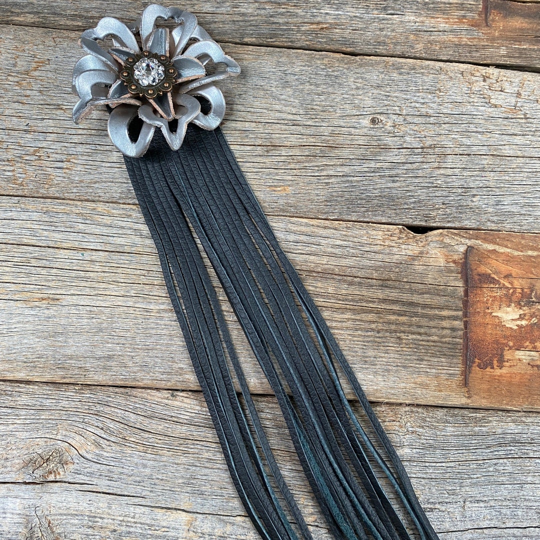 Leather Silver Lotus With Black Fringe - Etsy
