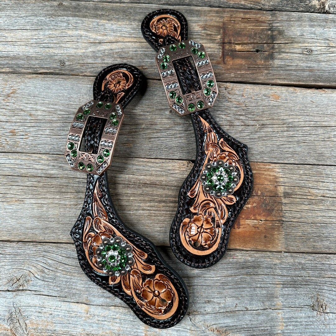 Two Tone Floral Spur Straps Copper Fern Crystal Conchos SS115 - Etsy