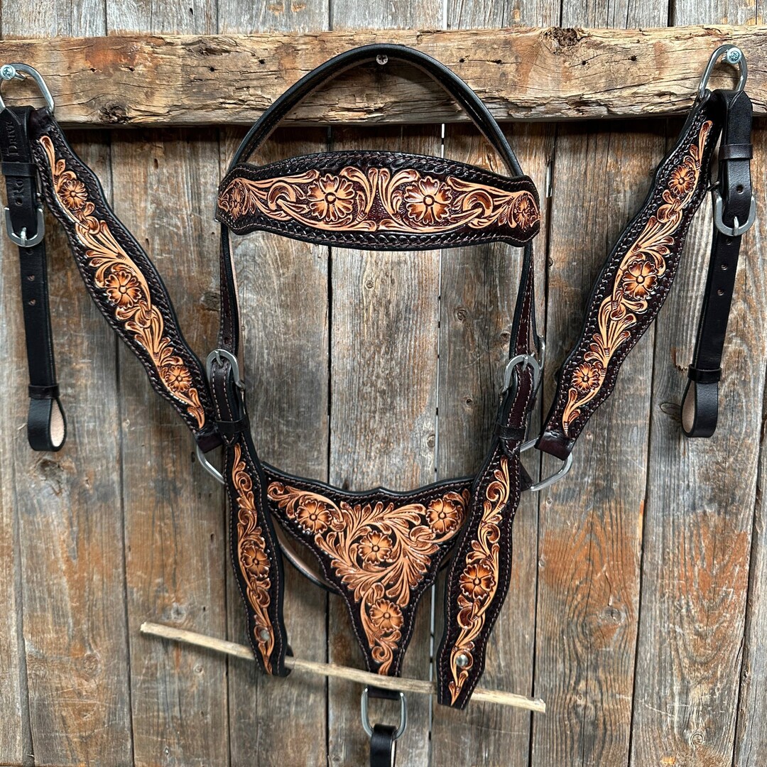 Two Tone Floral Triangle Headstall Gladiator Breastcollar Tack Set - Etsy