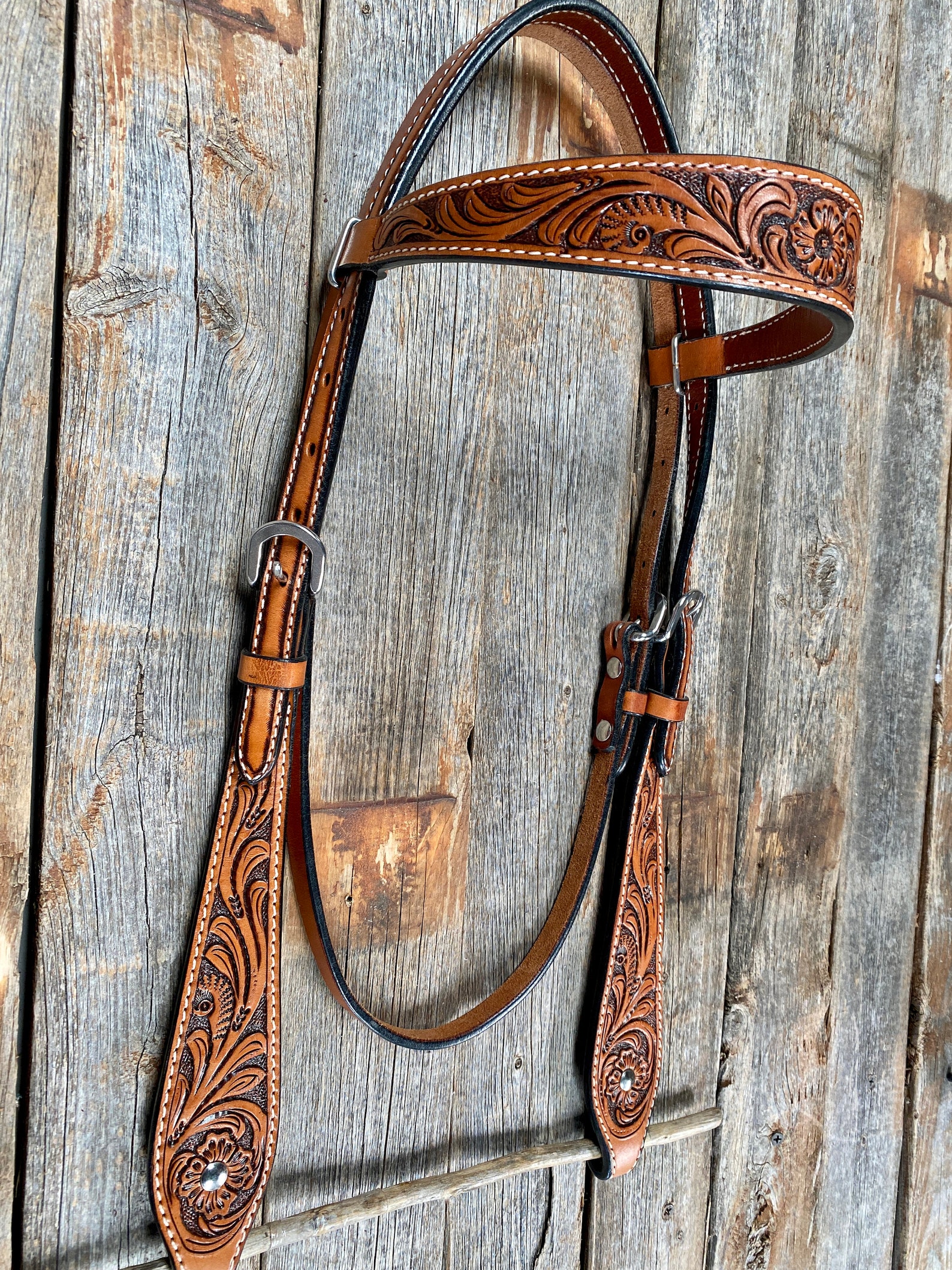 Light Oil Floral Tooled Buckaroo Style Browband Headstall / - Etsy