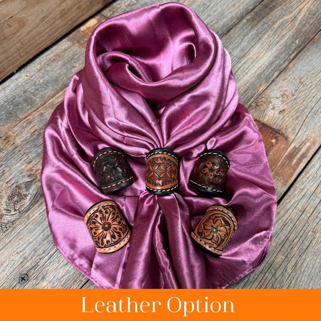 35x35" Solid Rose Wild Rag / Scarf - Tooled Leather Wild Rag Slides ...