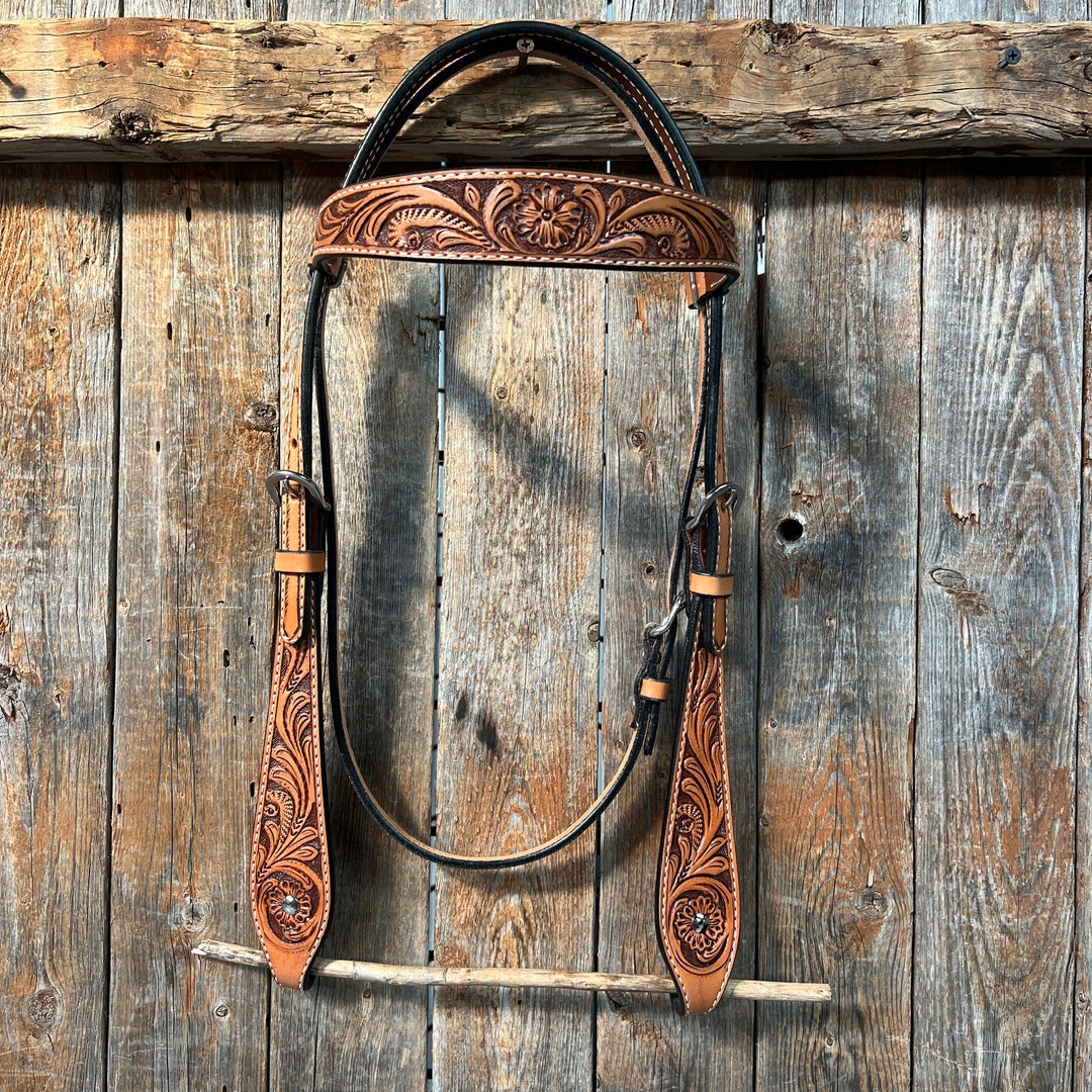 Light Oil Floral Tooled Buckaroo Style Browband Headstall / Bridle - Etsy