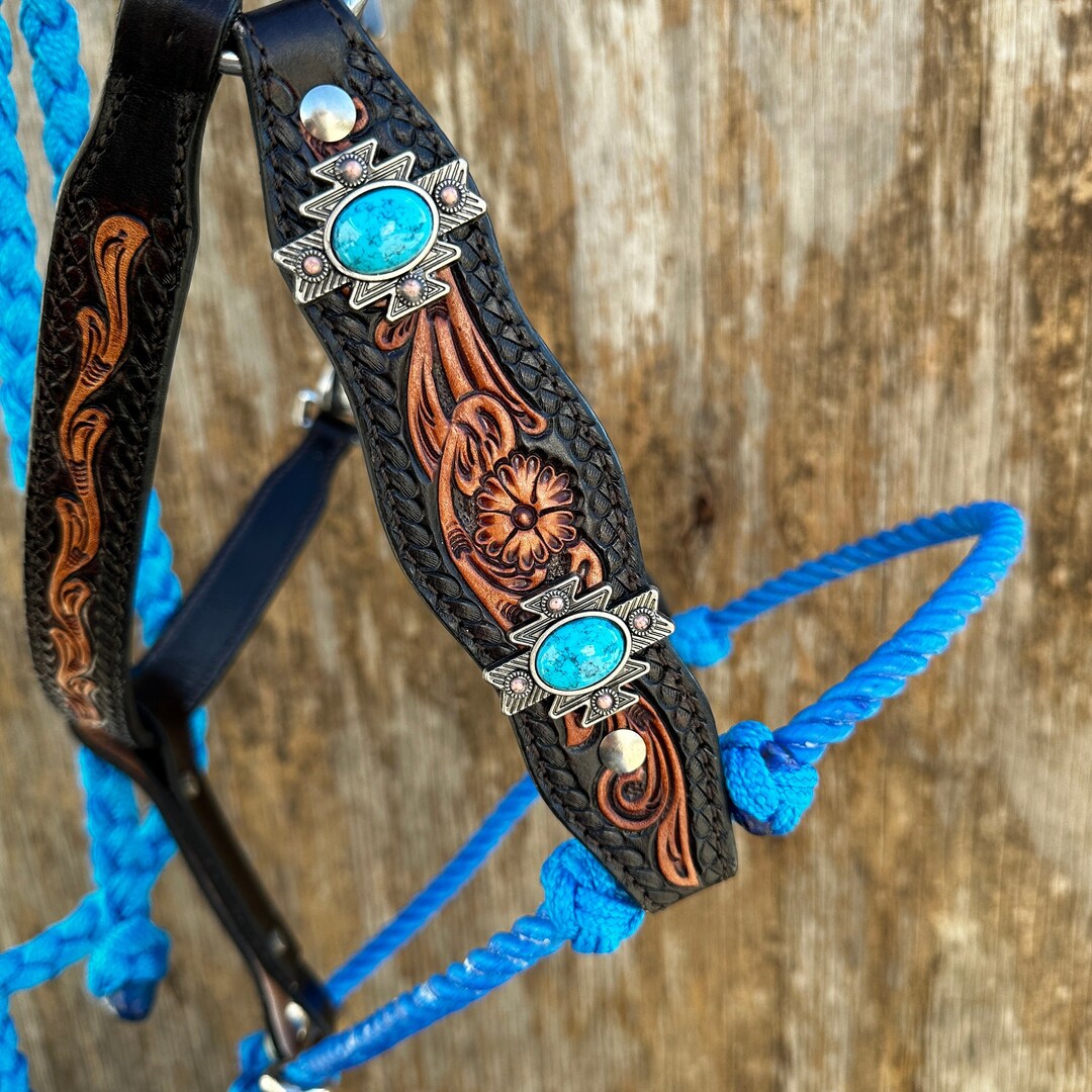 Floral Tooled Lariat & Leather Combo Halter LH107 - Etsy