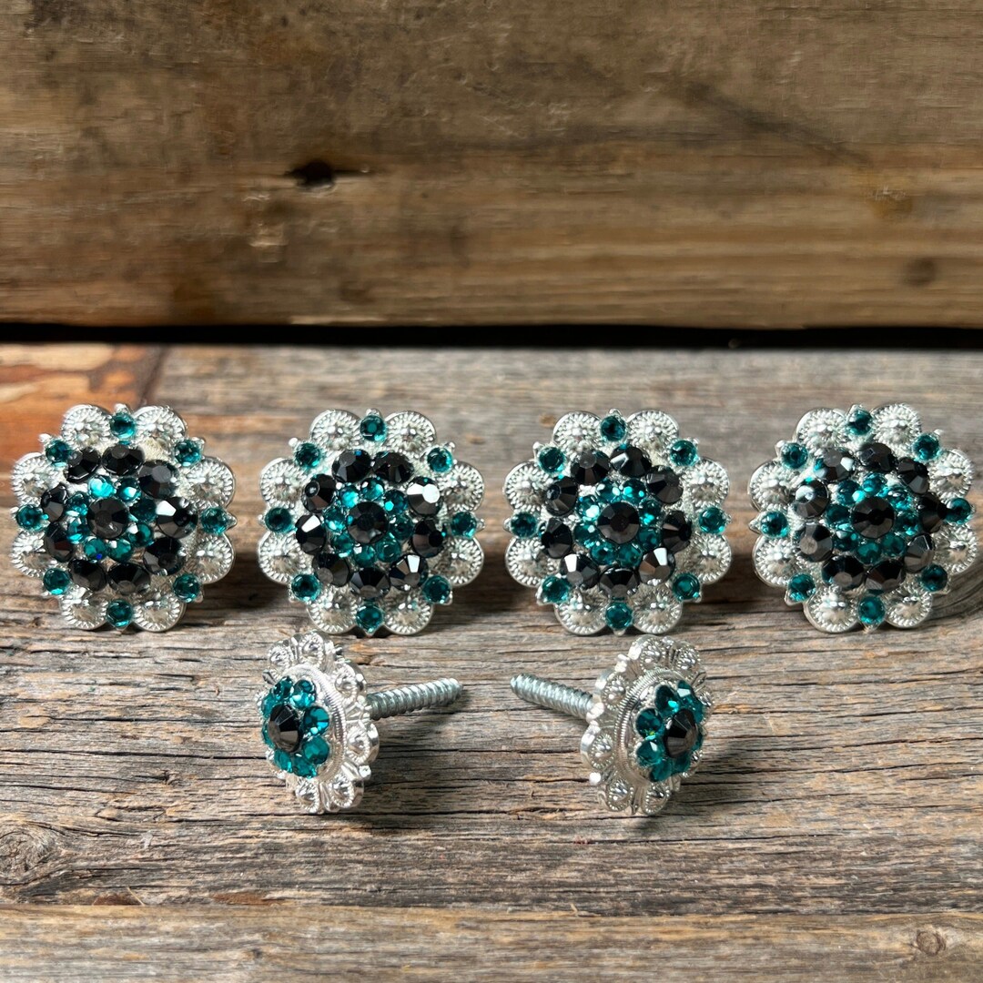 Bright Silver Jet & Teal Saddle Conchos - Etsy
