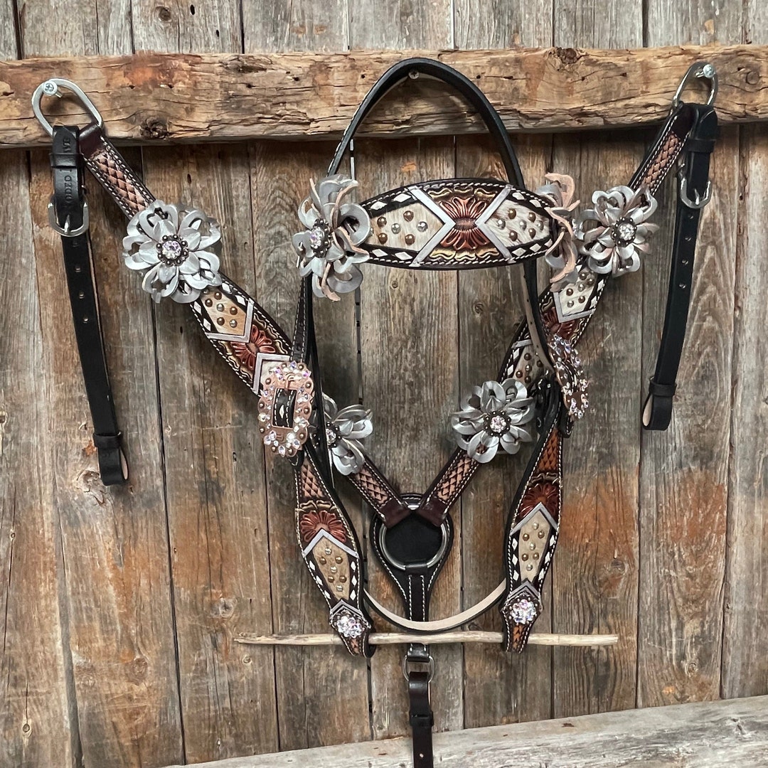 Cowhide Browband/one Ear Tack Set BBBC493 - Etsy