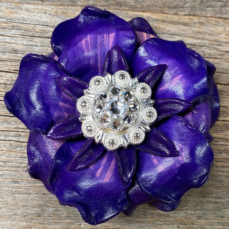 Purple Gardenia Leather Flowers - 1" Crystal Conchos - Options - Etsy