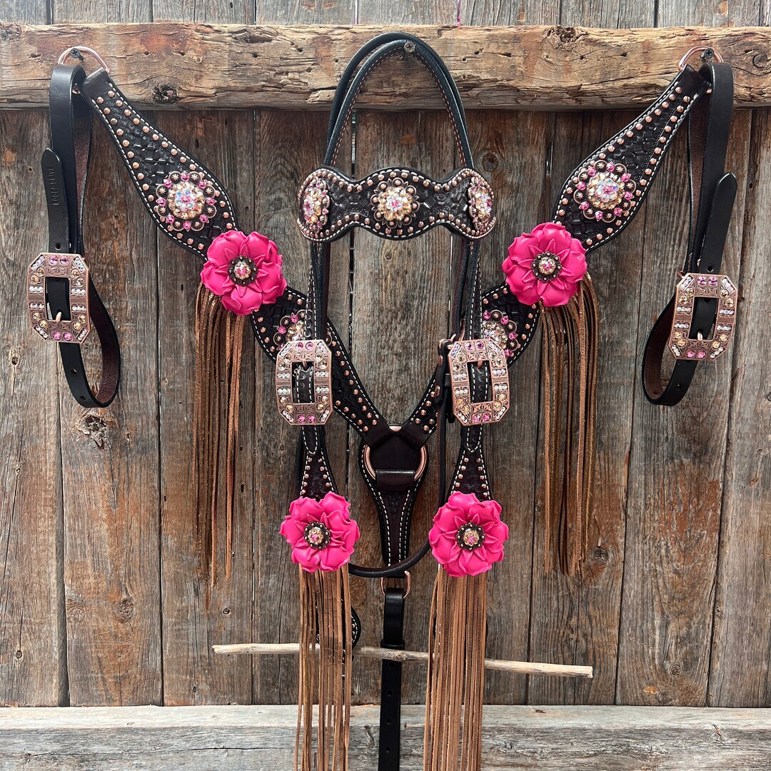 Dark Oil Honeycomb Copper Dot Copper Pink and Champagne Browband ...