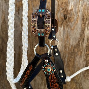 Floral Tooled Lariat & Leather Combo Halter LH104 - Etsy