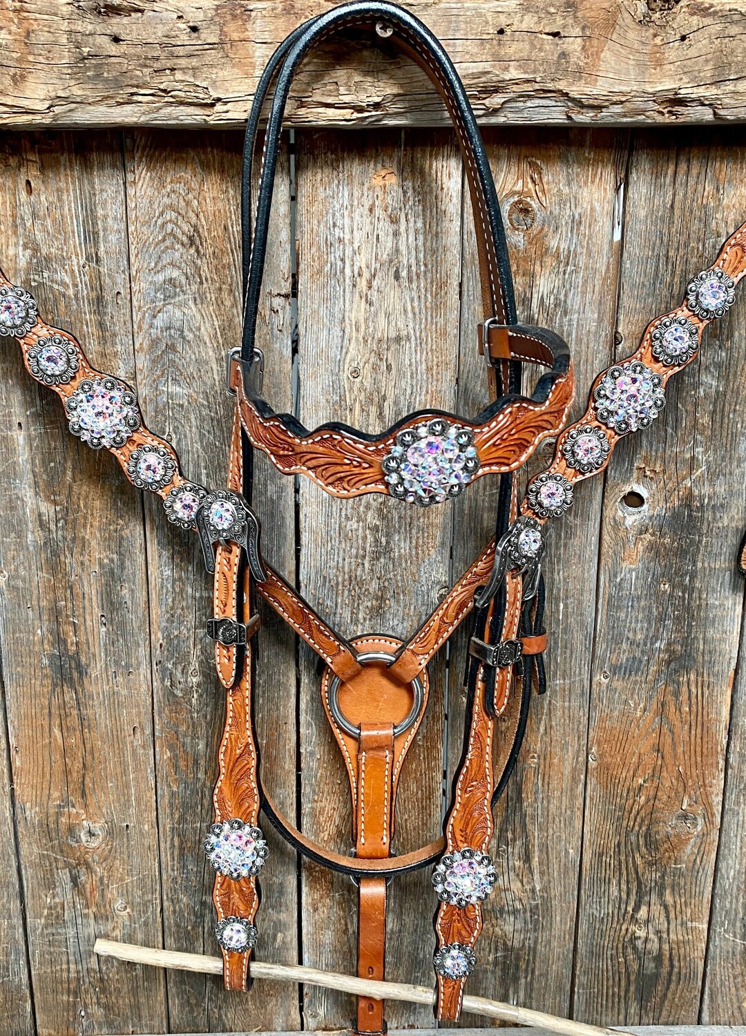 Light Oil and Antique Silver Browband & Breastcollar Tack Set BBBC431 ...