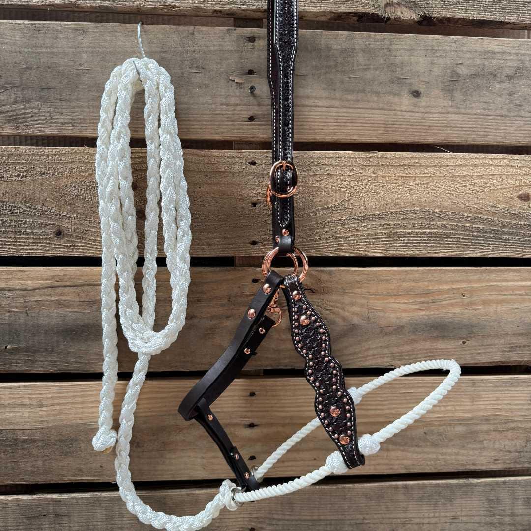 White Honeycomb Tooled Lariat & Leather Combo Halter - Etsy