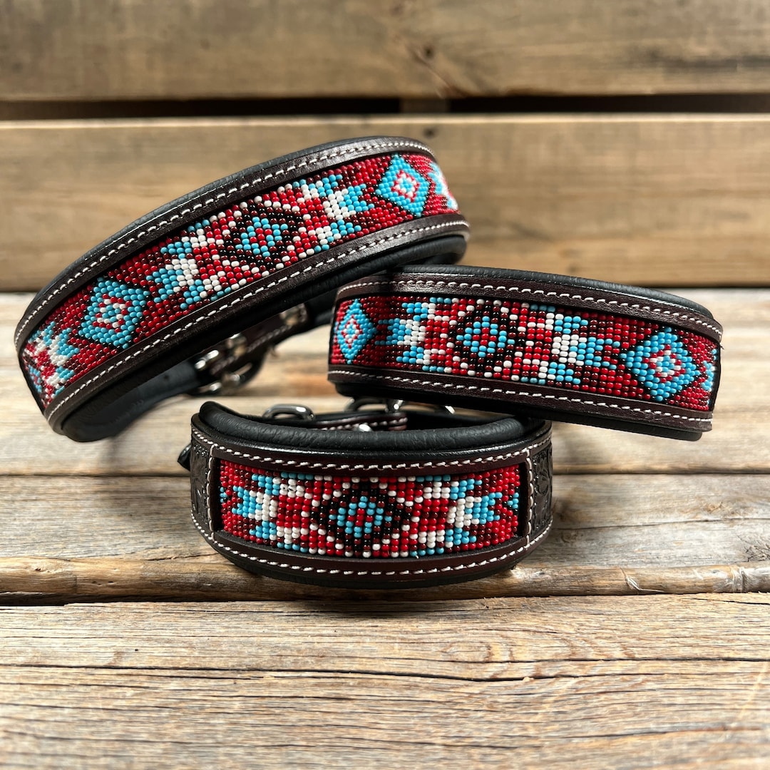 Red and Blue Beaded Dog Collar #DC442 - Etsy